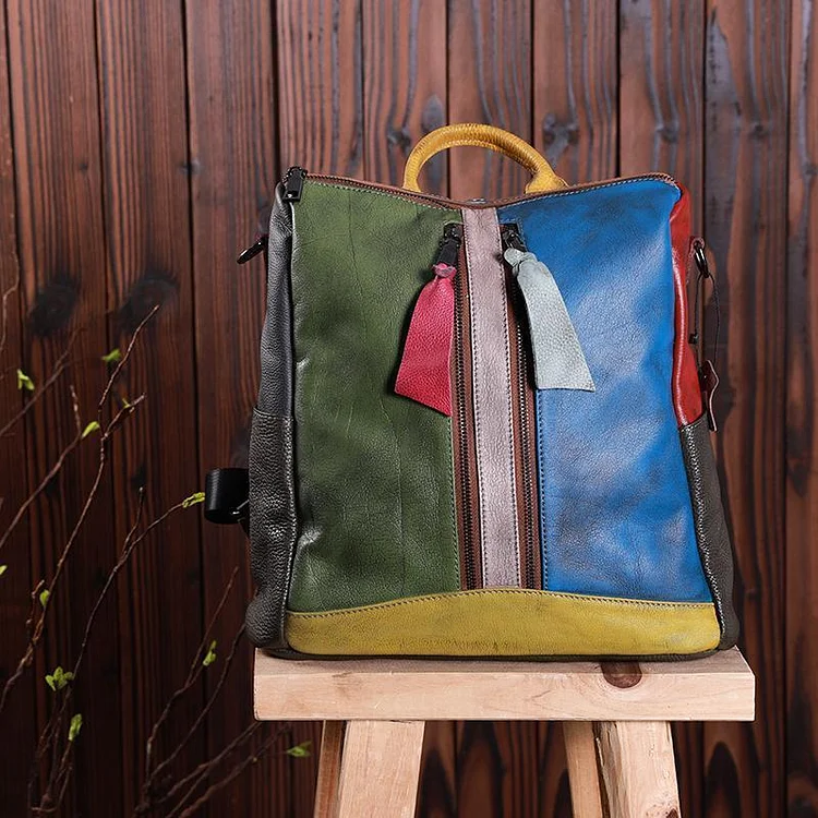 Multicolor Women Leather Zipper Backpack