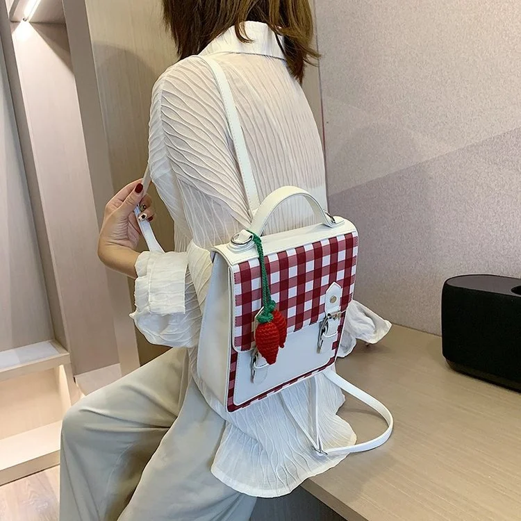 STRAWBERRY CHECK MULTIFUNCTIONAL BACKPACK