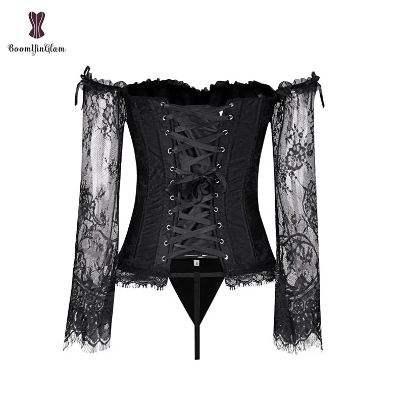 Steampunk Victorian Corset Top Off shoulder Long Floral Long Puff ...