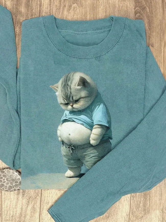 Funny Fat Cat Art Design Print T-shirt