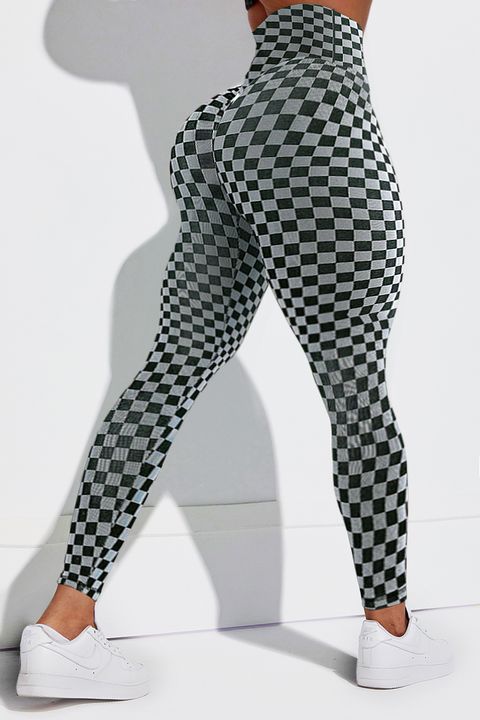 Checker Print Scrunch Butt Boosting Sports Leggings