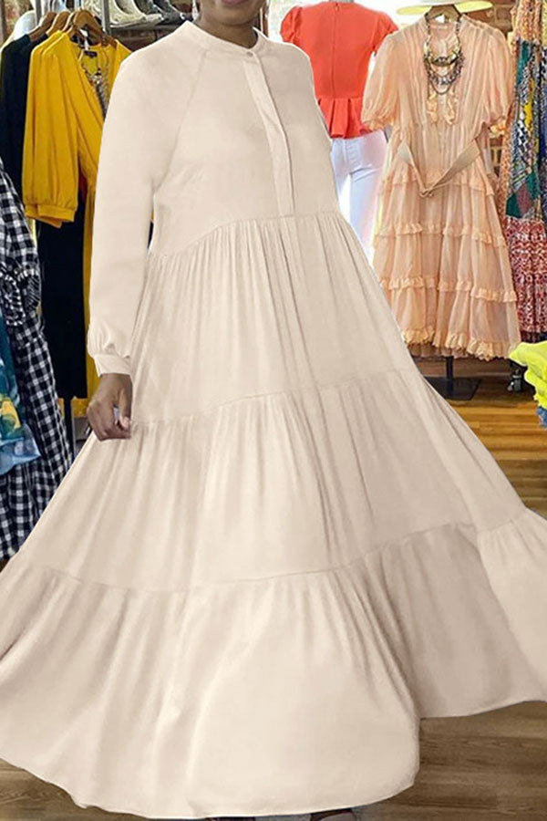 Solid Color Casual Tiered Ruffle Midi Dress