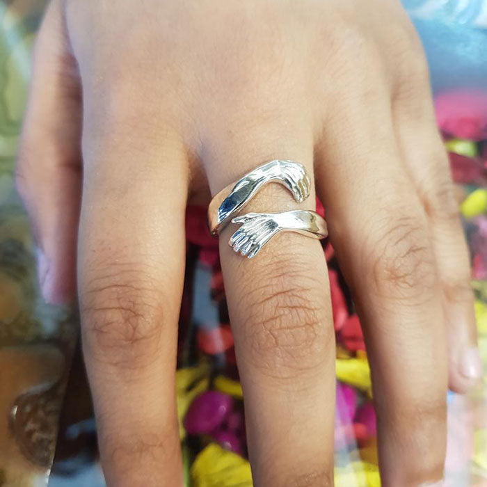S925 Silver Love Hug Ring for Men & Women/ Adjustable Couple Ring