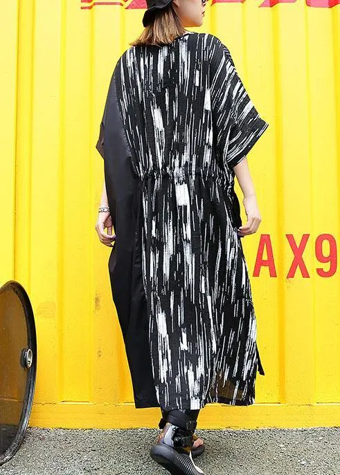 Simple black cotton clothes For Women patchwork long summer Dress