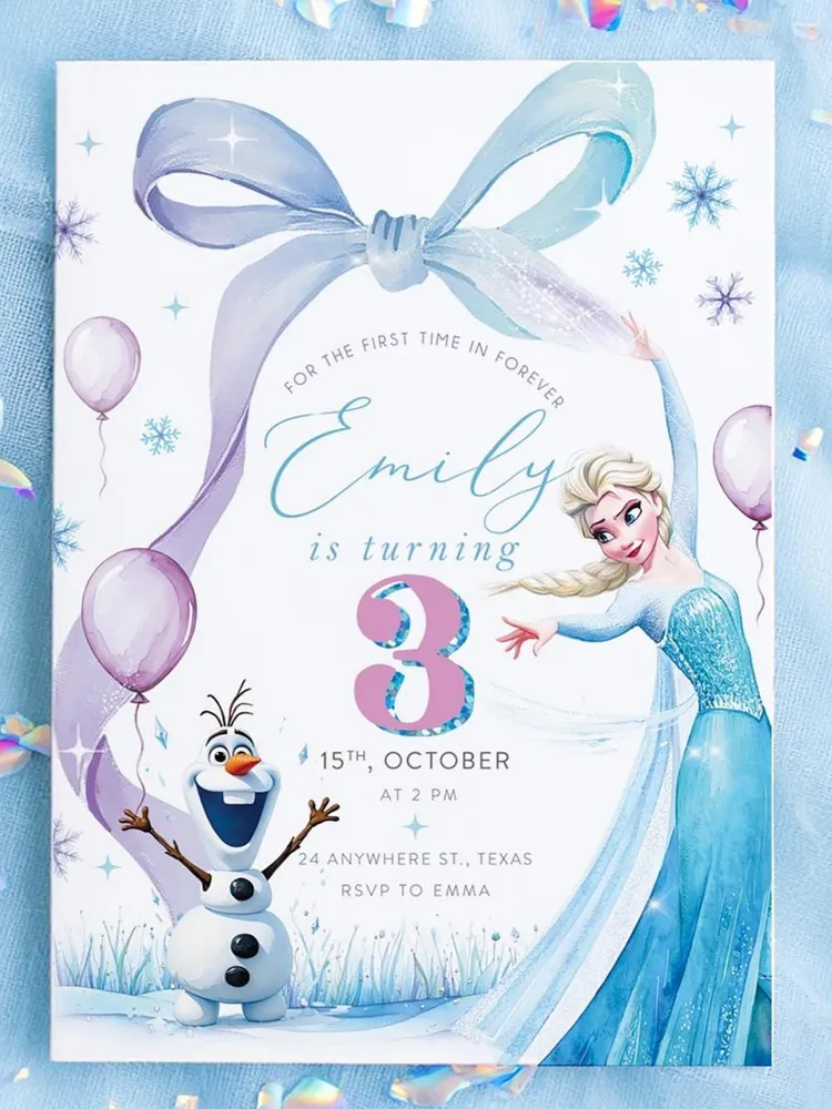 Frozen Theme Birthday Invitation, Girls Birthday Third Invite, Frozen ...