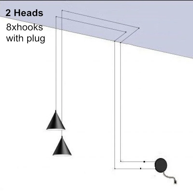 Modern Light Black Metal Long Wire Cone Shape Pendant Lamp Kitchen ...
