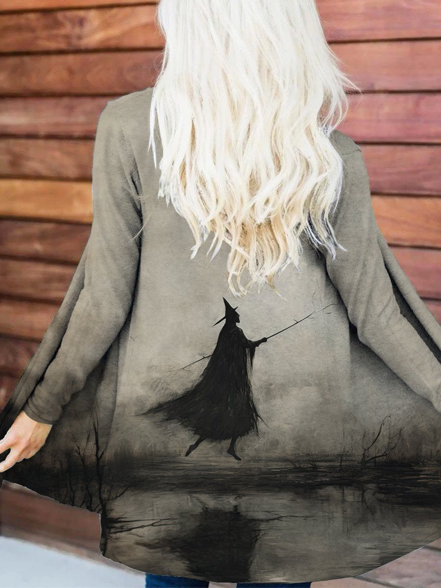 Women's Vintage Witch Print Cardigan Jacket