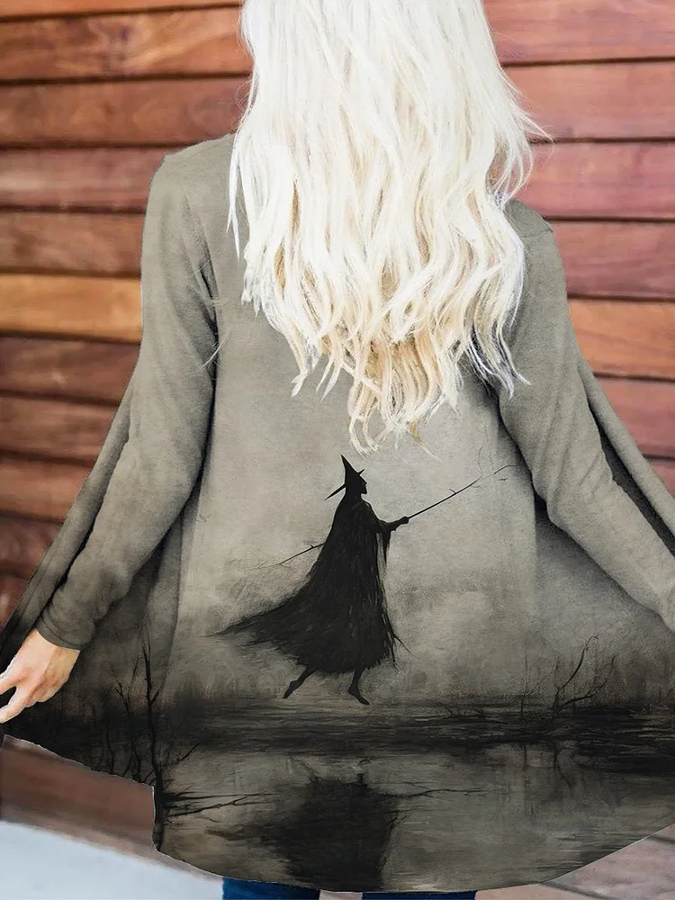 Women's Vintage Witch Print Cardigan Jacket