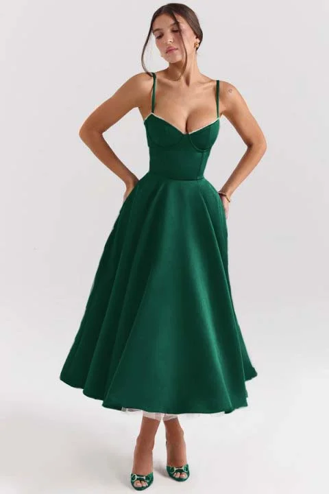 Green Spaghetti-Straps Evening Dress With Ivory Lining ZT0442