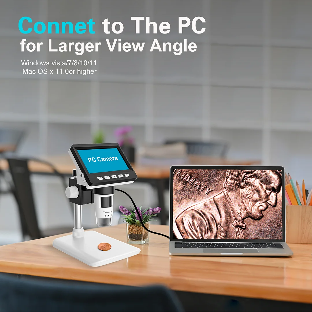 BEBANG 4.3" Coin Microscope 1000X, 1080p LCD Digital Microscope for ...