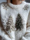 Fuzzy Christmas Tree Crew Neck Cozy Knit Sweater