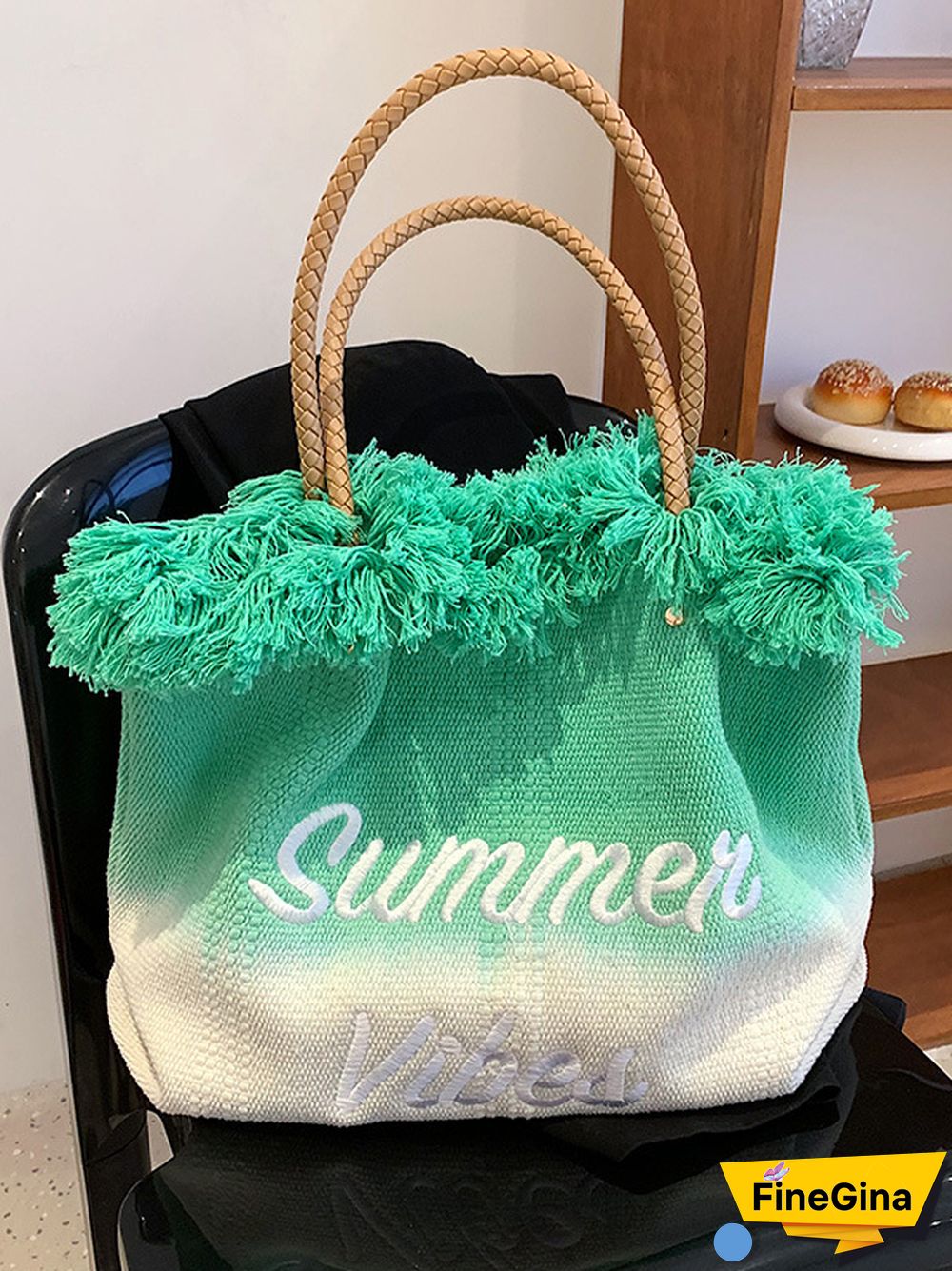 FineGina Vintage Fringed Gradient Canvas Bag