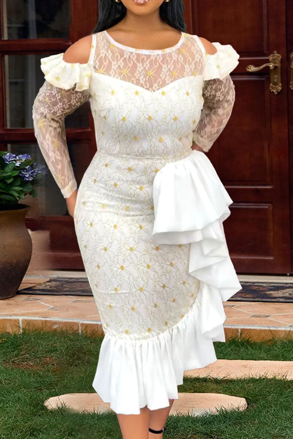 Lace Romantic Ruffle Midi Dress