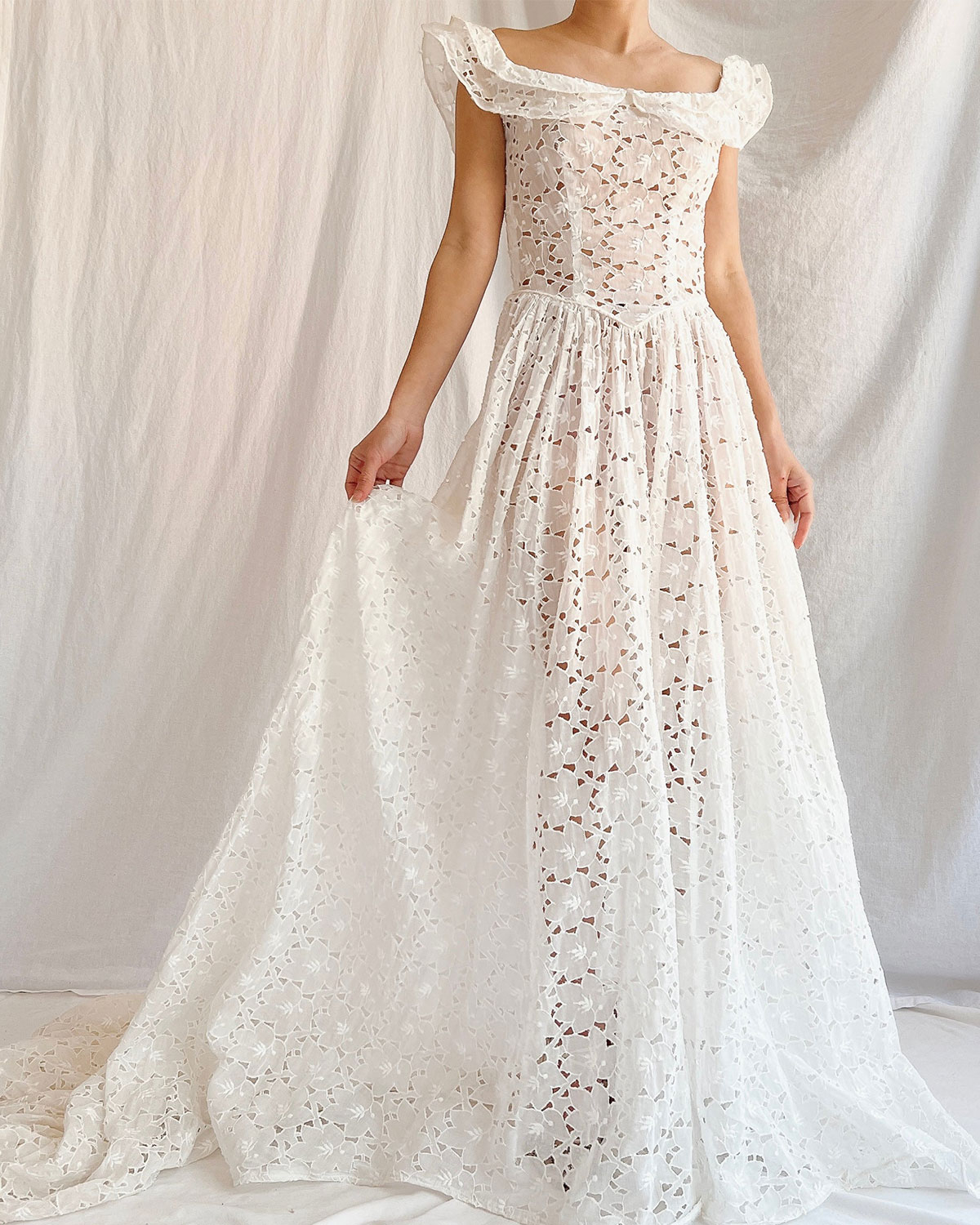 1940s Sheer Organdy Cutout Gown