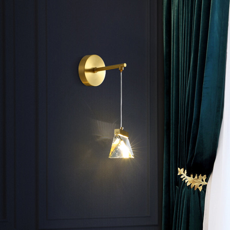 Polyhedron LED Gold Pendant Light - Contemporary Clear Crystal Block