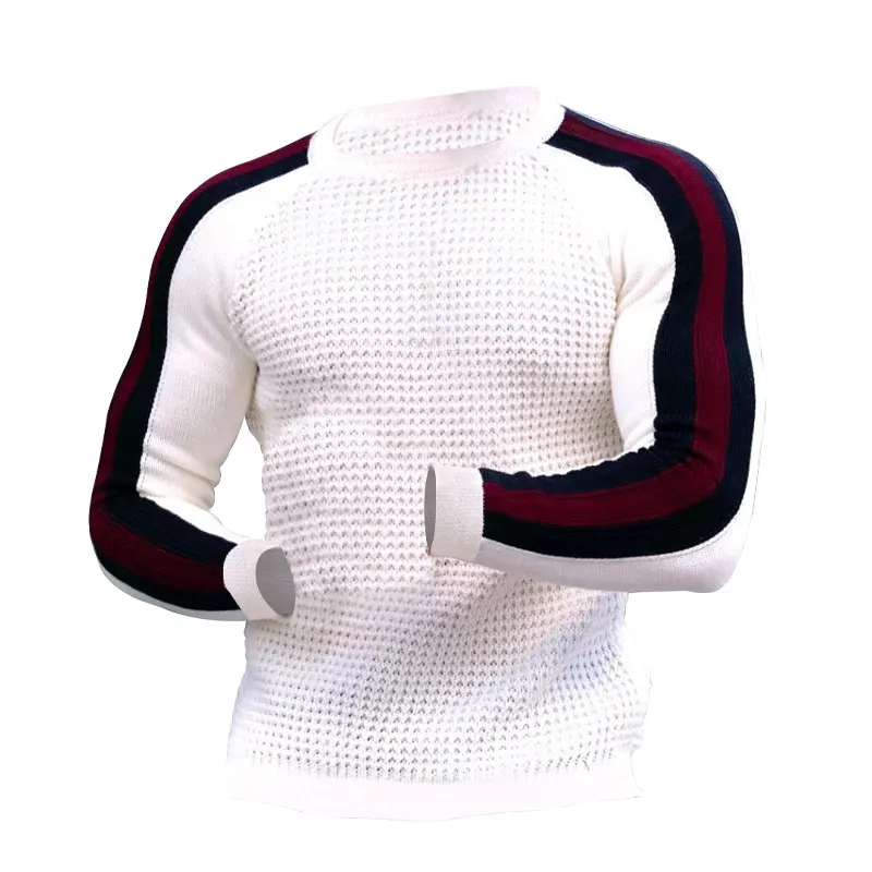 Waffle Sleeve Printed Sweater