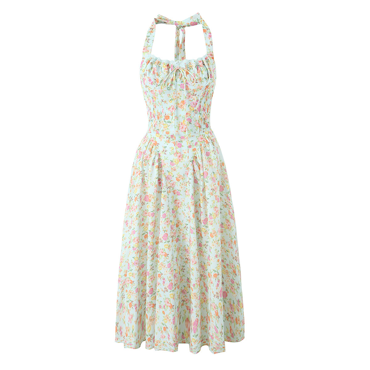 Woherb Style Lace Splicing And Compression Bar Long Neck Dress In Spring