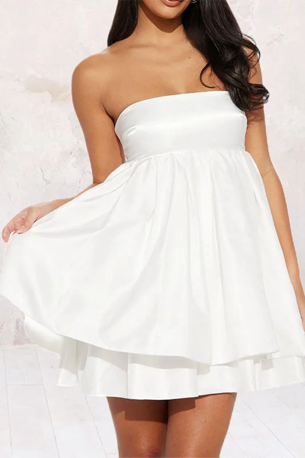 Solid Color Girly Layered Ruffle Mini Dress