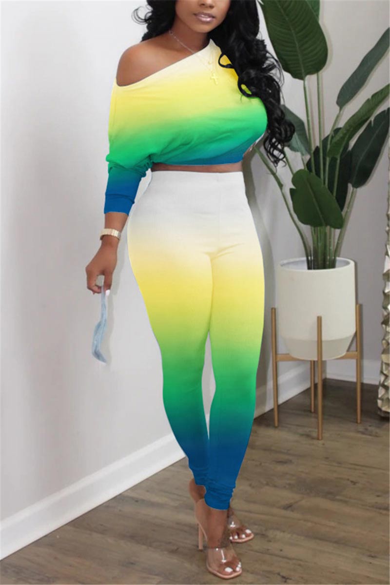 Fashion Gradual Change Print Two Piece