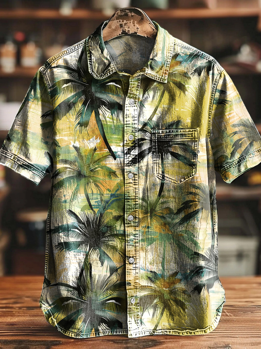 LorealwearVintage Abstract Tropical Palm Leaf Art Print Casual Shirt