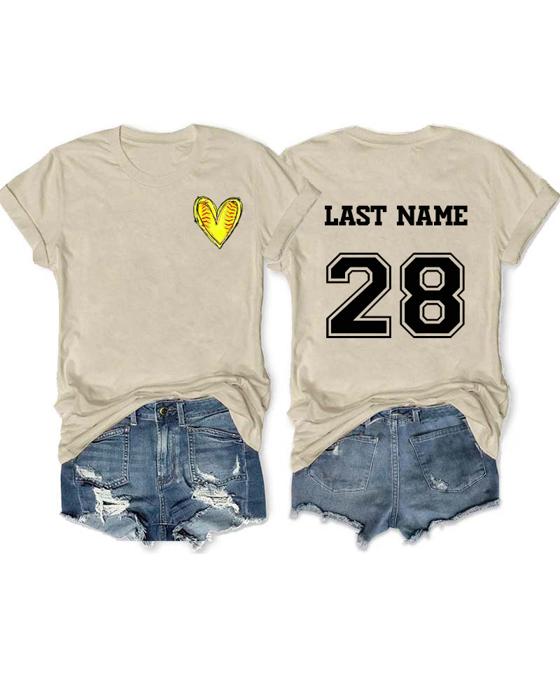 Customized Softball Heart Design T-Shirt