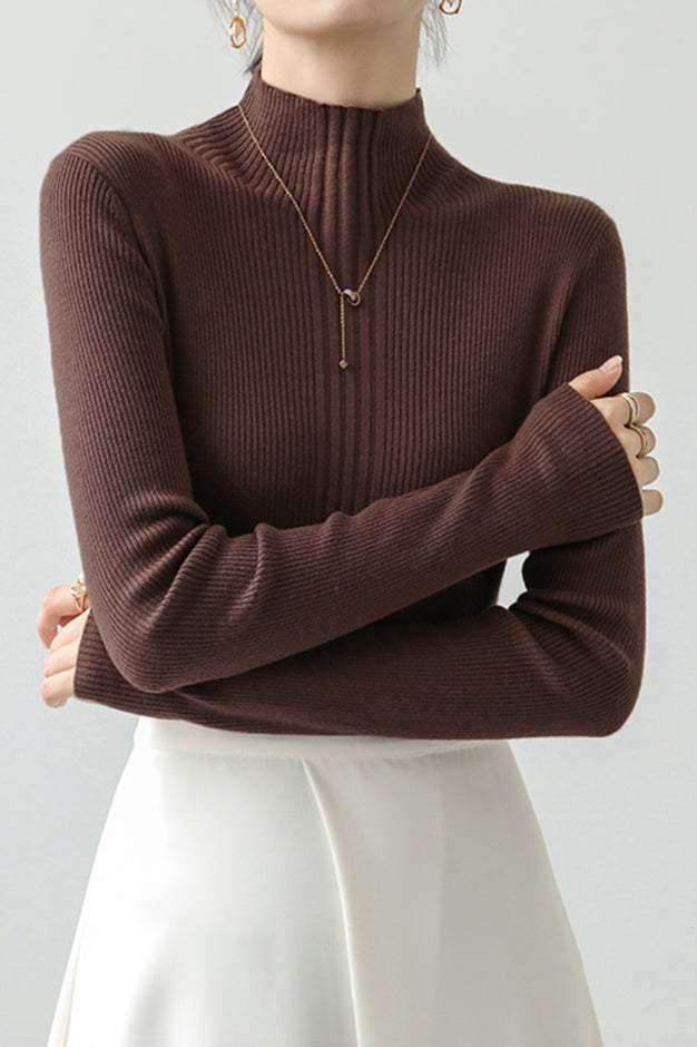 Off-neck simple tight rib knitwear with 7 colors