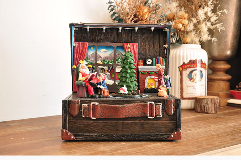 Country Painted Treasure Box Christmas Scene Music Box Christmas Tree