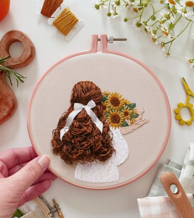 Spring Little Happy Sunflower Girl Embroidery Set