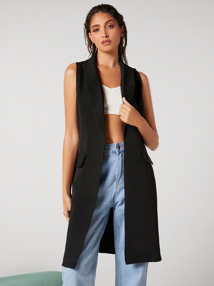 Solid Shawl Collar Vest Coat