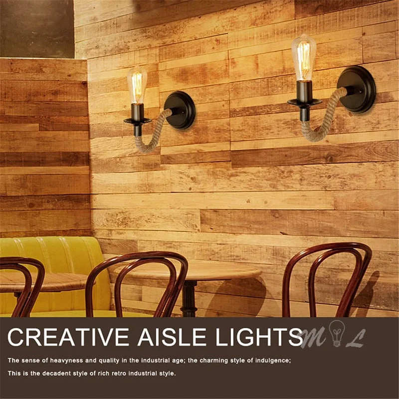 American Country Hemp Rope Wall Lamp Retro Light Wall Sconce Beside ...