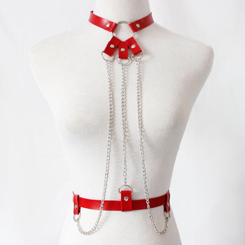 LEATHER HARNESS CHAIN BODY NECKLACE