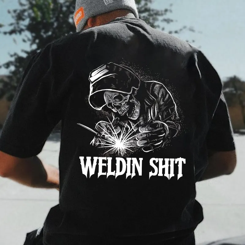WELDING SHIT Evil Skull Graphic Black Print T-Shirt