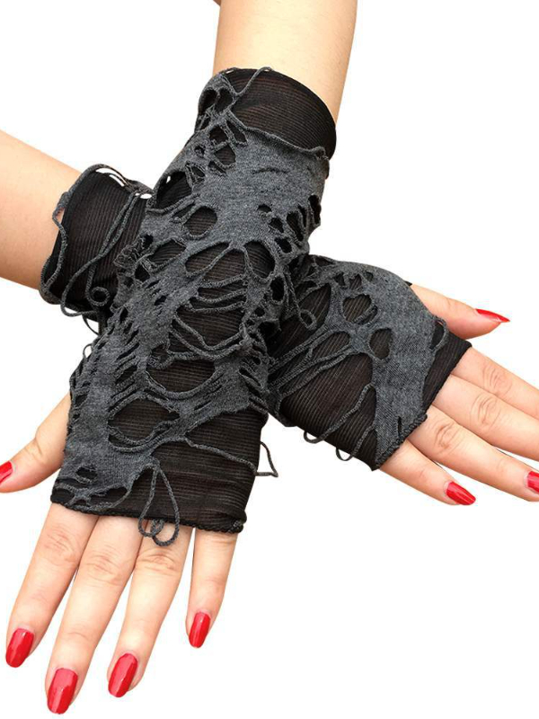 Gothic Dark Punk Style Ripped Mitten