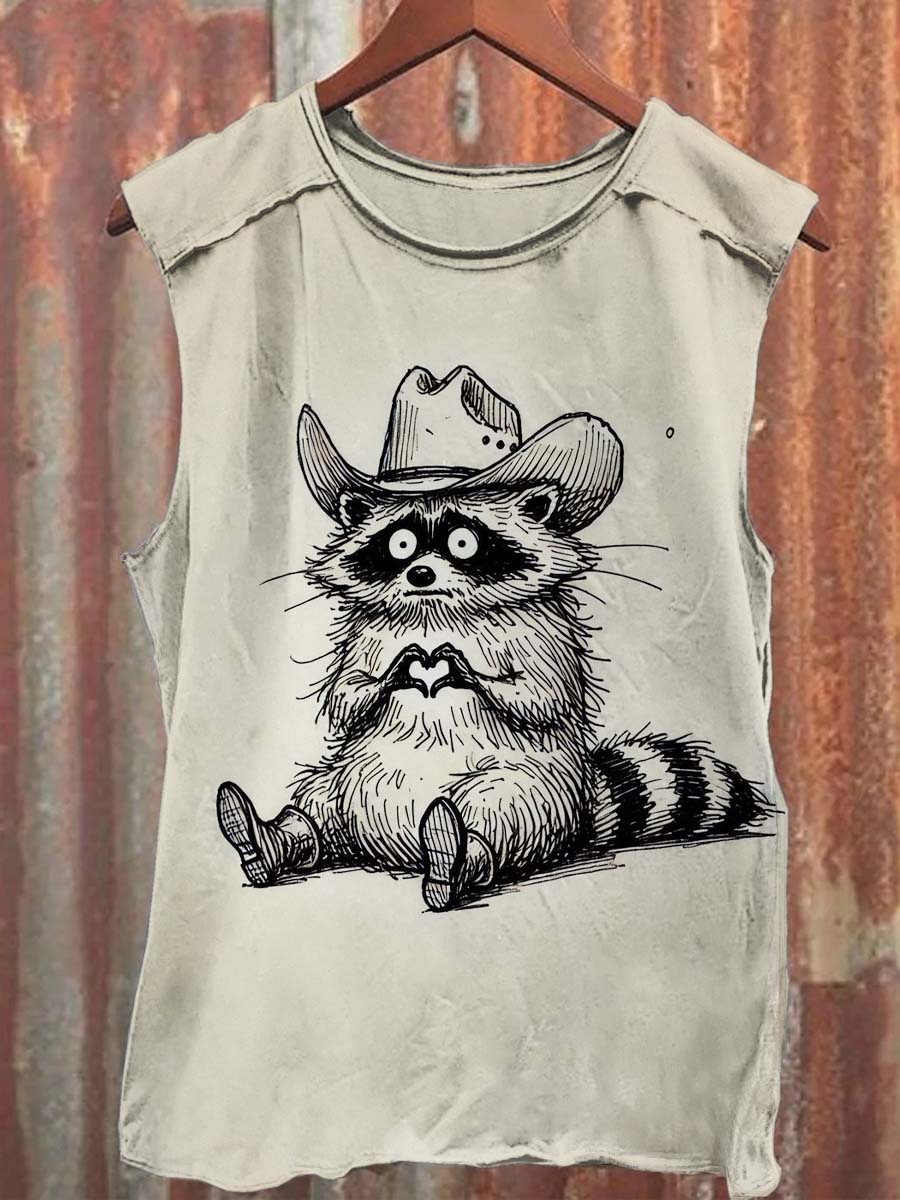 Funny Raccoon Print Casual Tank Top