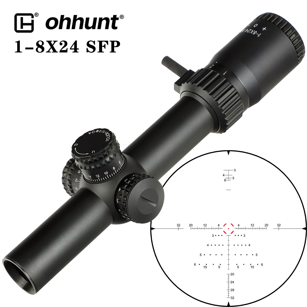 ohhunt® 1-8X24 IR 30MM SFP Red Illuminator Glass Etched Reticle LPVO ...