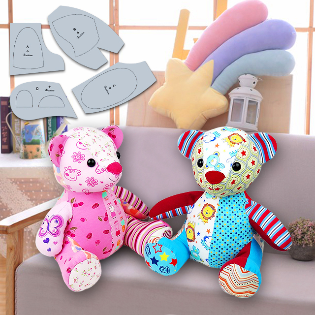 Melody Patchwork Memory Bears Template (4 pcs) - Instructions included