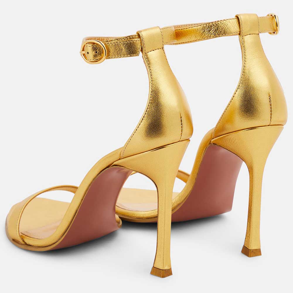 Gold Metallic Finish Ankle Band Elegant High Heel Sandals for Women