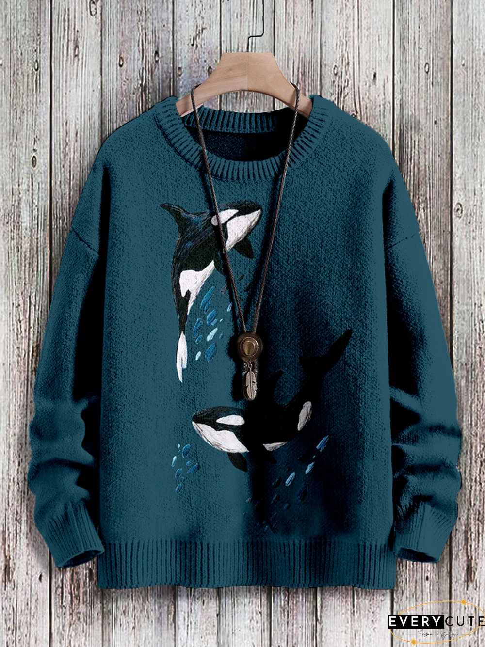 Whales Embroidery Art Vintage Cozy Pullover Sweater