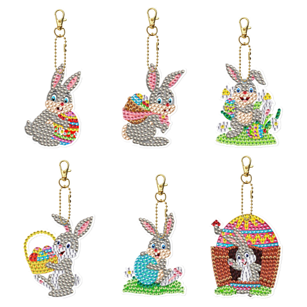 DIY Diamond Painting Leather Cord Keychain | Easter Rabbit | 6 Piece Set