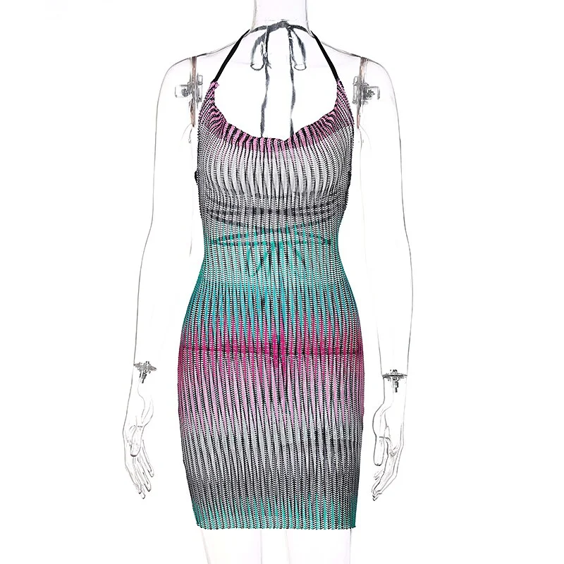 Hugcitar 2021 Sleeveless Backless See Through Bandage Satin Slip Mini