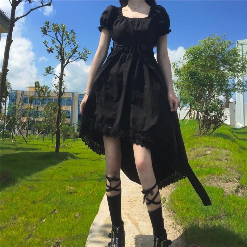 PUFF SLEEVE LACE IRREGULAR DRESS