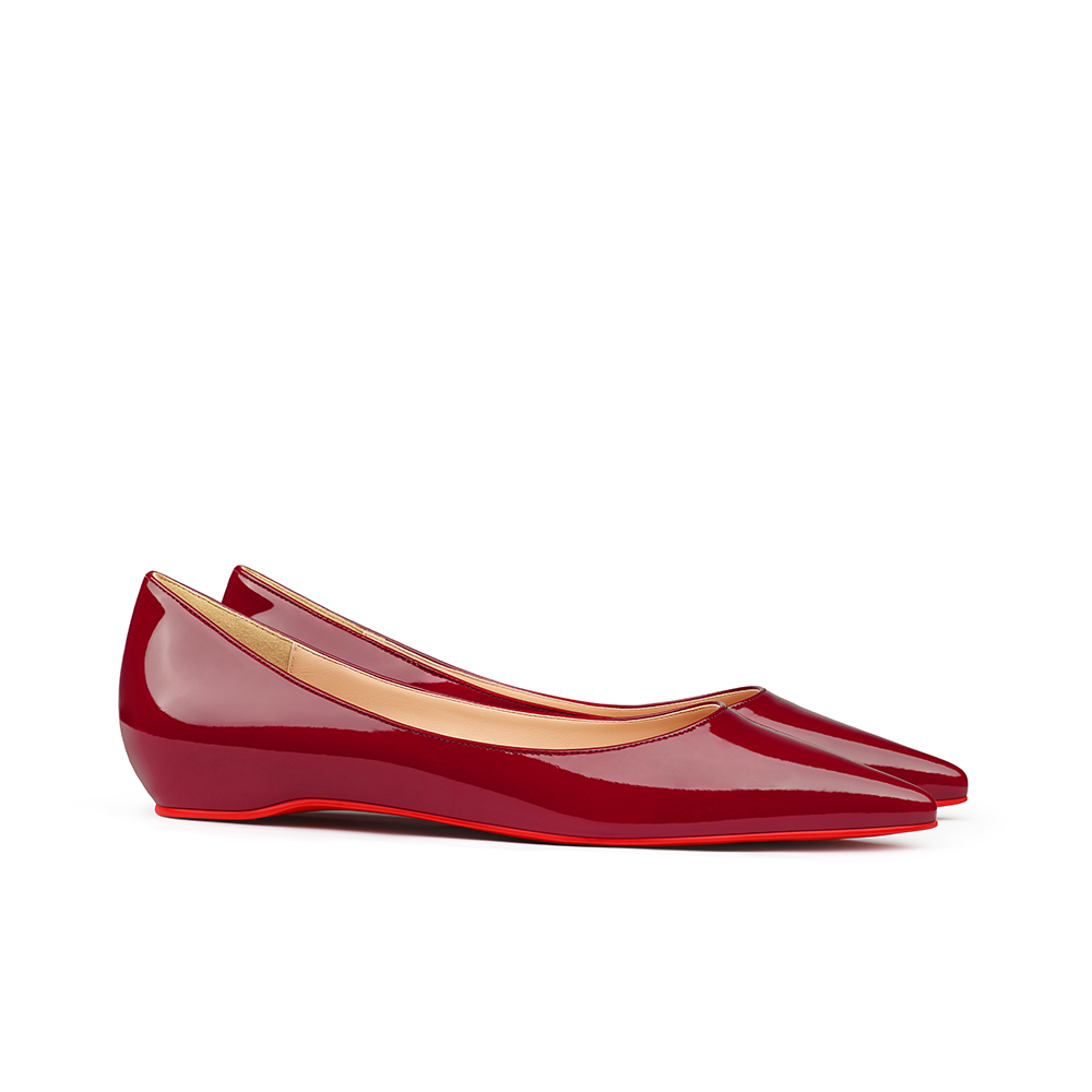 Women's Red Bottom Flat Shoes Pointed Toe Solid Color Patent Leather Shoes
