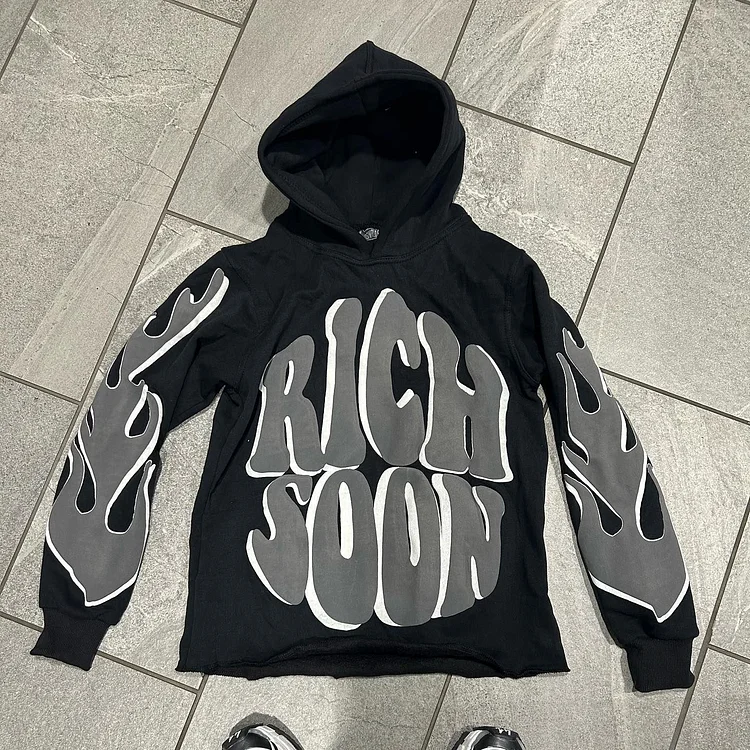 Rich Soon Flame Print Long Sleeve Hoodies