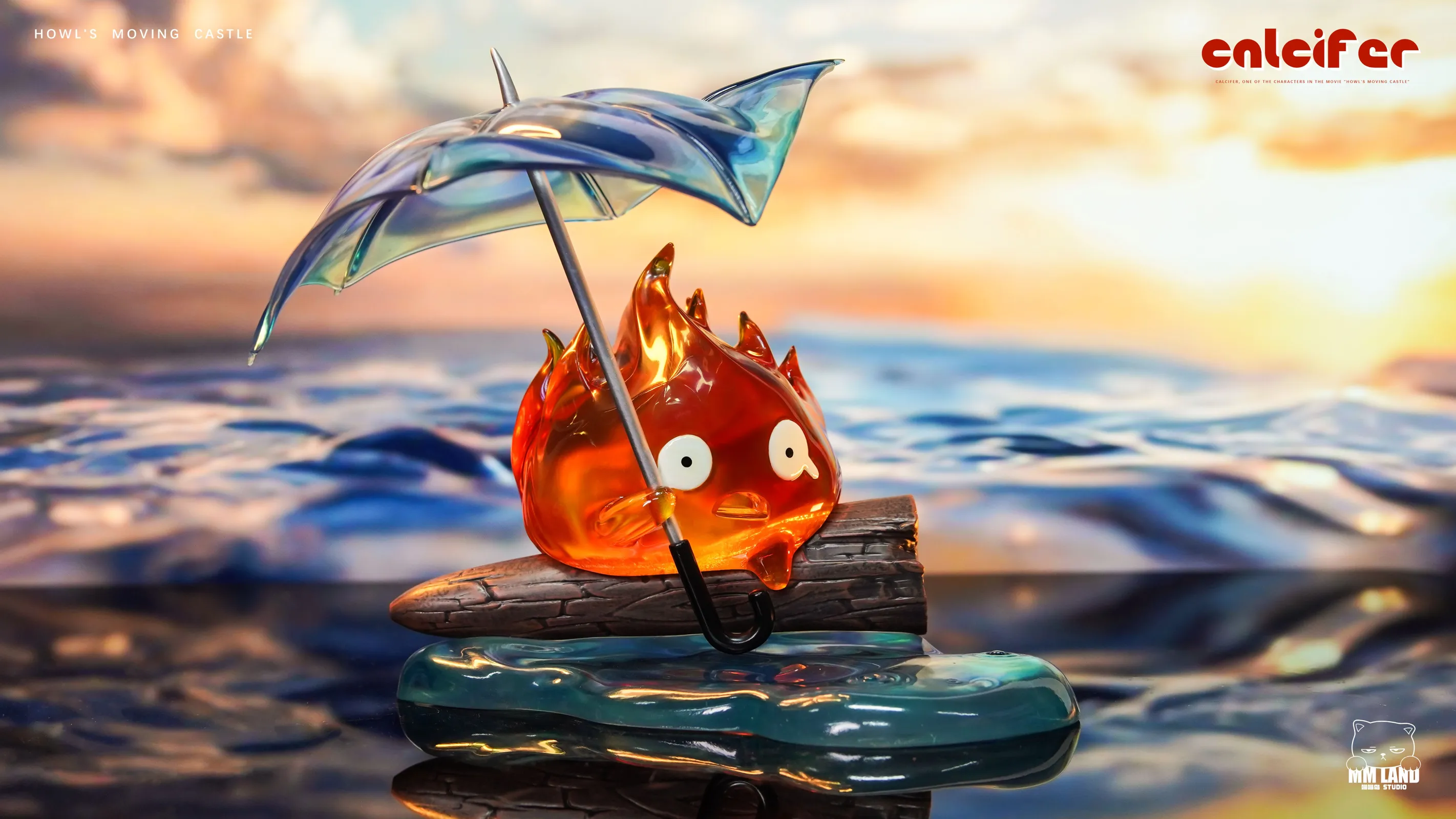 Calcifer Holding Umbrella in Rain with LED - Howl's Moving Castle Resin ...