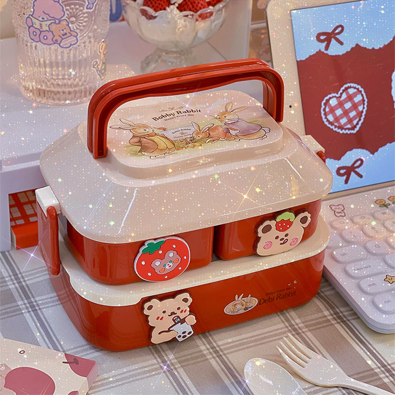 Nigikala Kawaii Lunch Box Double Student Bento Box Microwave Boxes Food ...