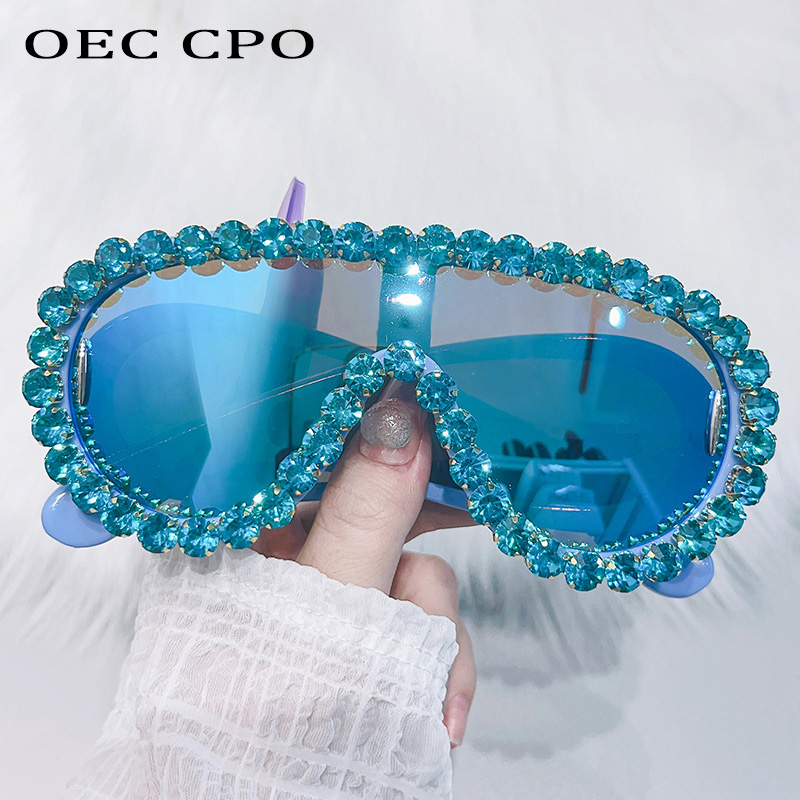 Shiny Diamonds Y2K Sunglasses Women Luxury Oversized One Piece Sun ...