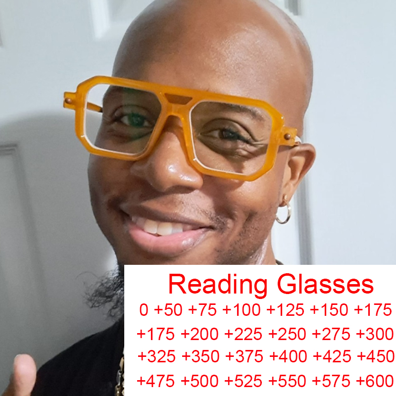 New Orange Square Anti Blue Light Reading Glasses Women Retro Double ...
