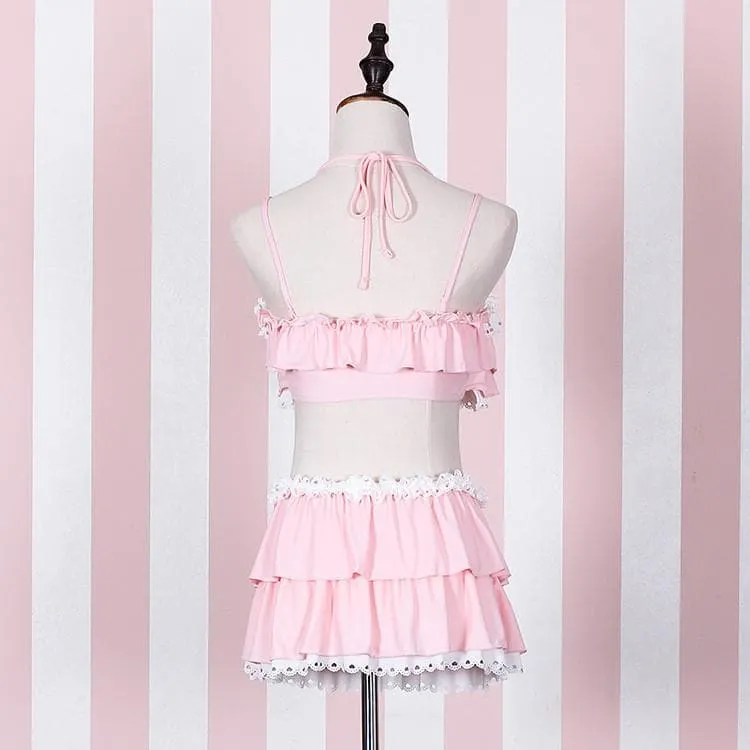 Black/Pink Kawaii Two-Piece Bikini Set SP179743