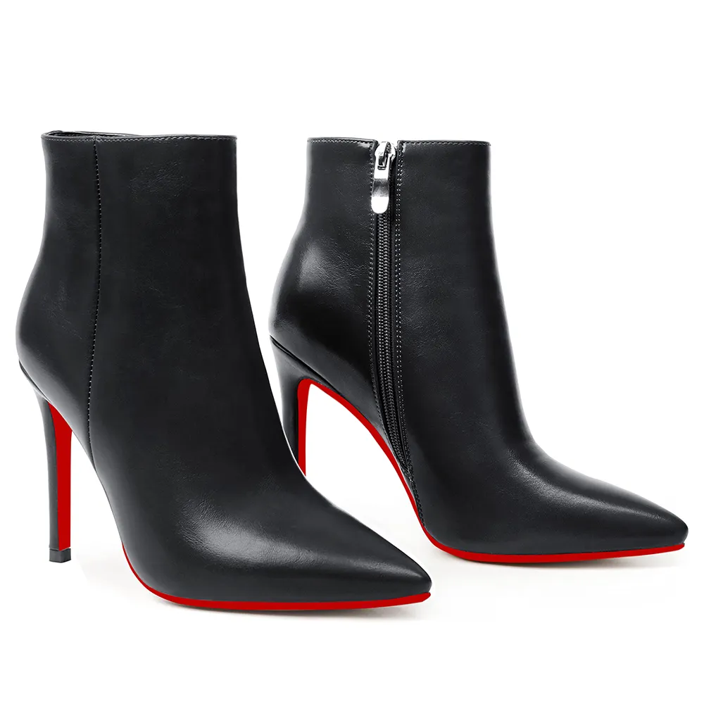 90mm Women's Ankle Boots V-Shaped Elastic Red Bottoms Mid Heel Pointed ...