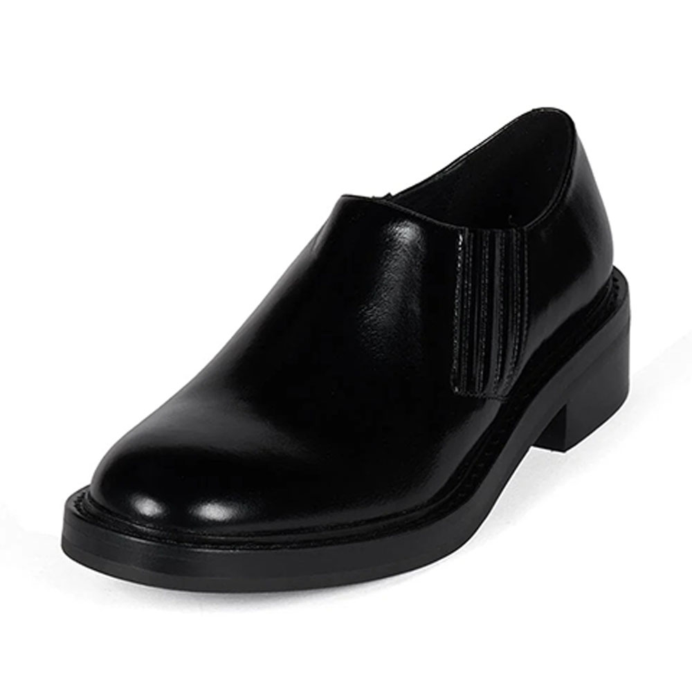 Black Vegan Leather Chunky Heel Office Casual Shoes for Women